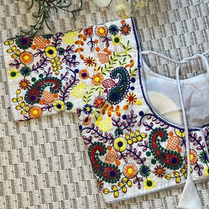 Gujarati Gamthi Embroidery Work Sari Blouse in Black or White for ...