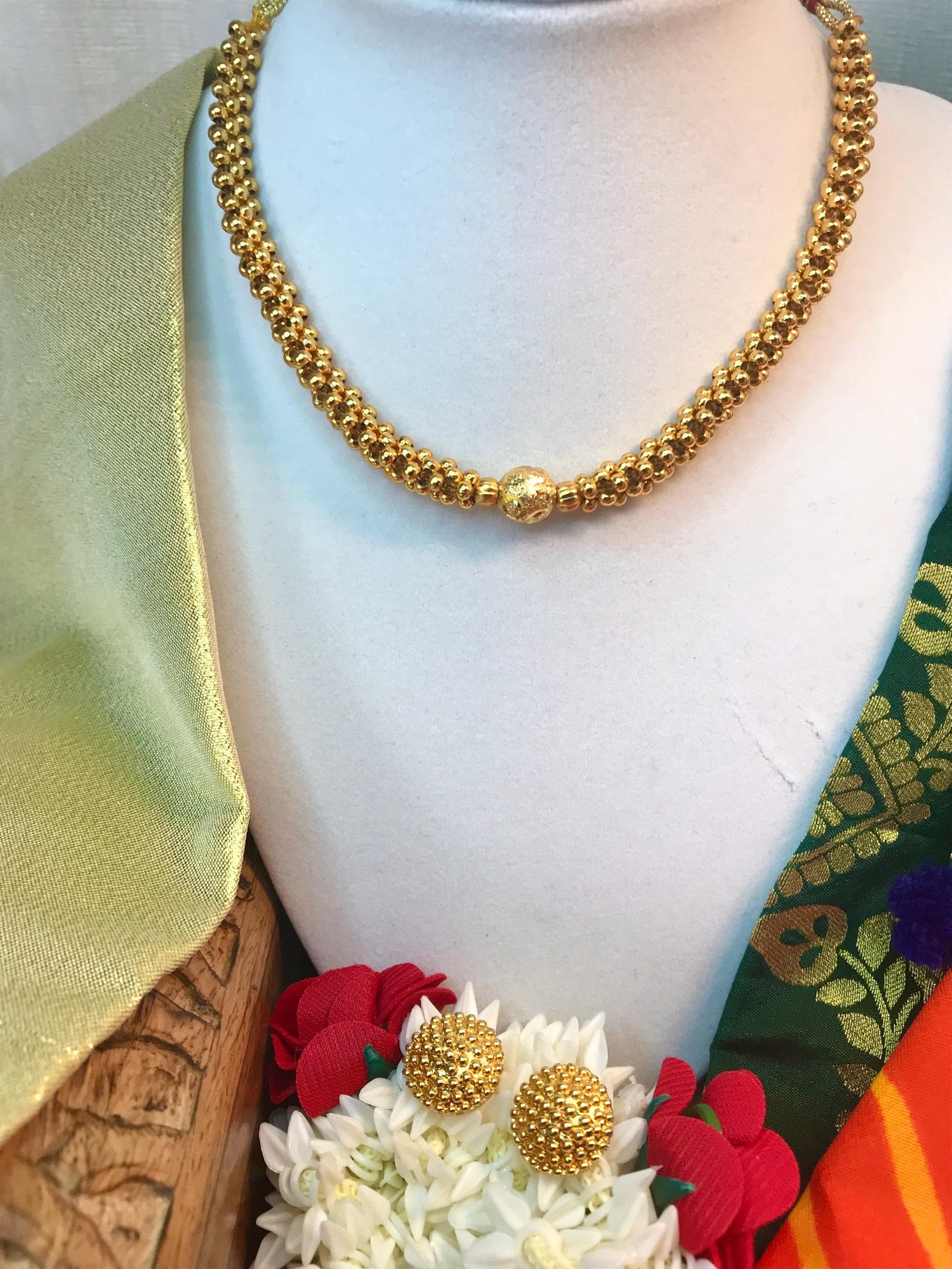 Traditional Marathi Thusi Choker Style Necklace in Gold Finish ...