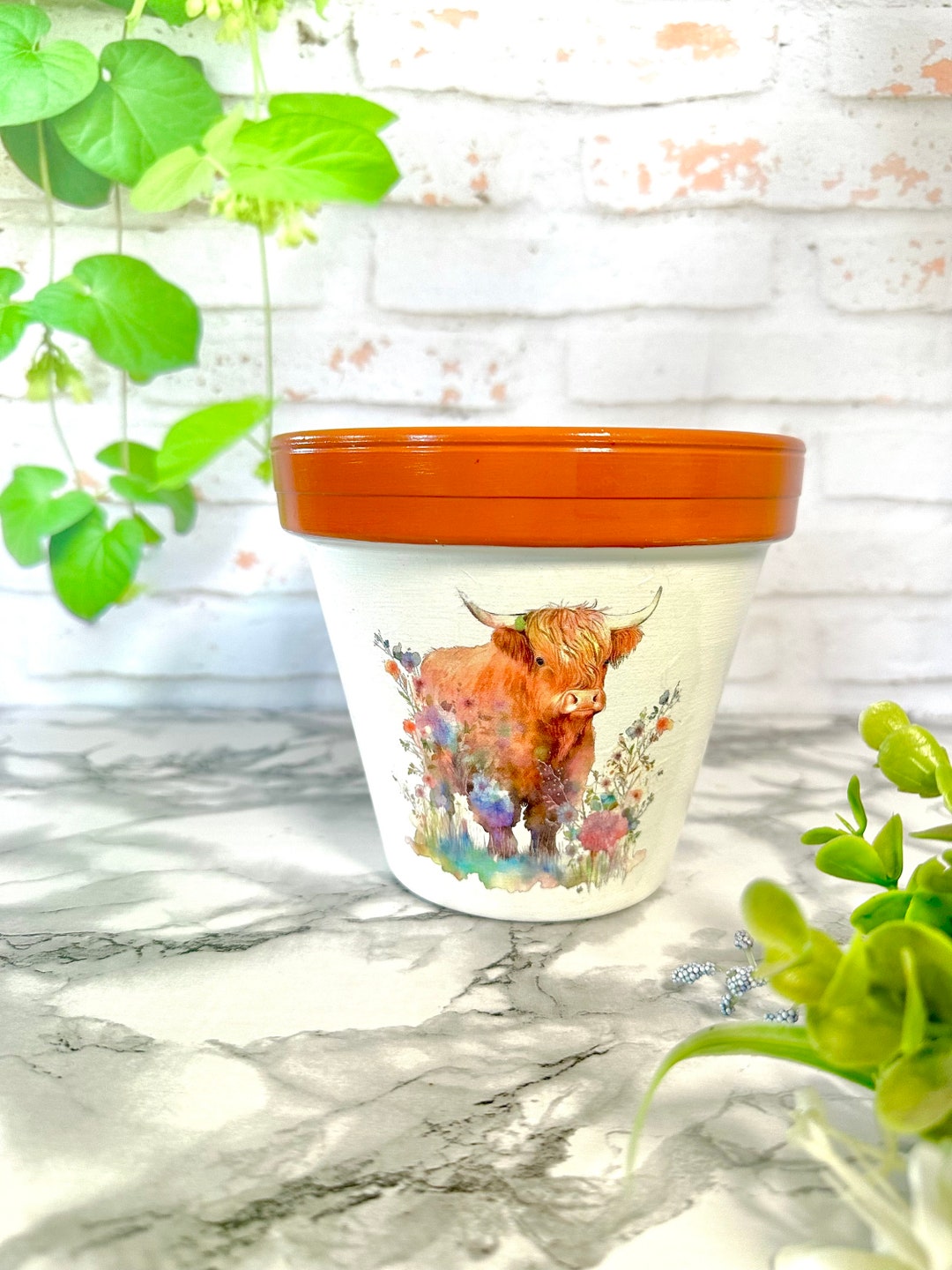 Highland Cow Decoupaged Terracotta Plant Pot,highland Cow Pot,cow ...