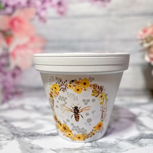 Bee Decoupaged Terracotta Clay Plant Pot ,bee Flower Pot,pretty Planter ...
