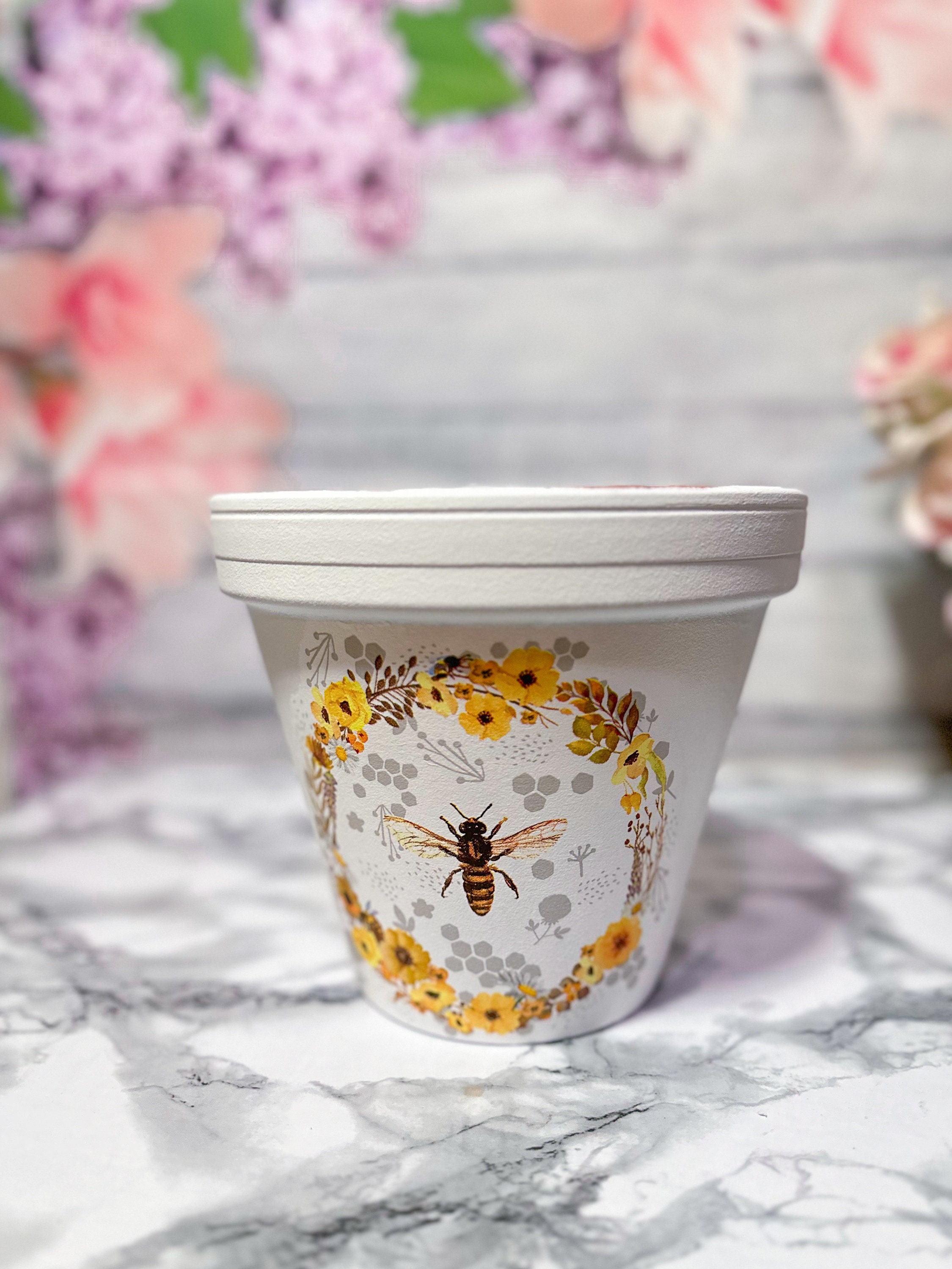 Bee Decoupaged Terracotta Clay Plant Pot ,bee Flower Pot,pretty Planter ...