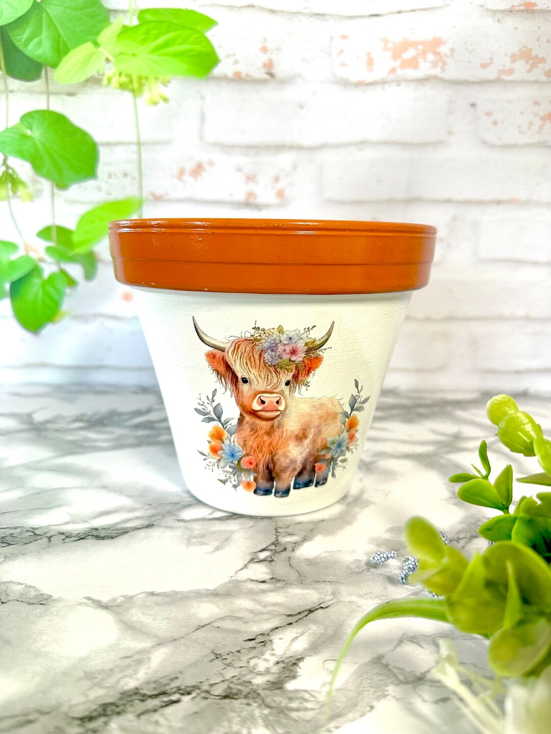 Highland Cow Decoupaged Terracotta Plant Pot,highland Cow Pot,cow ...
