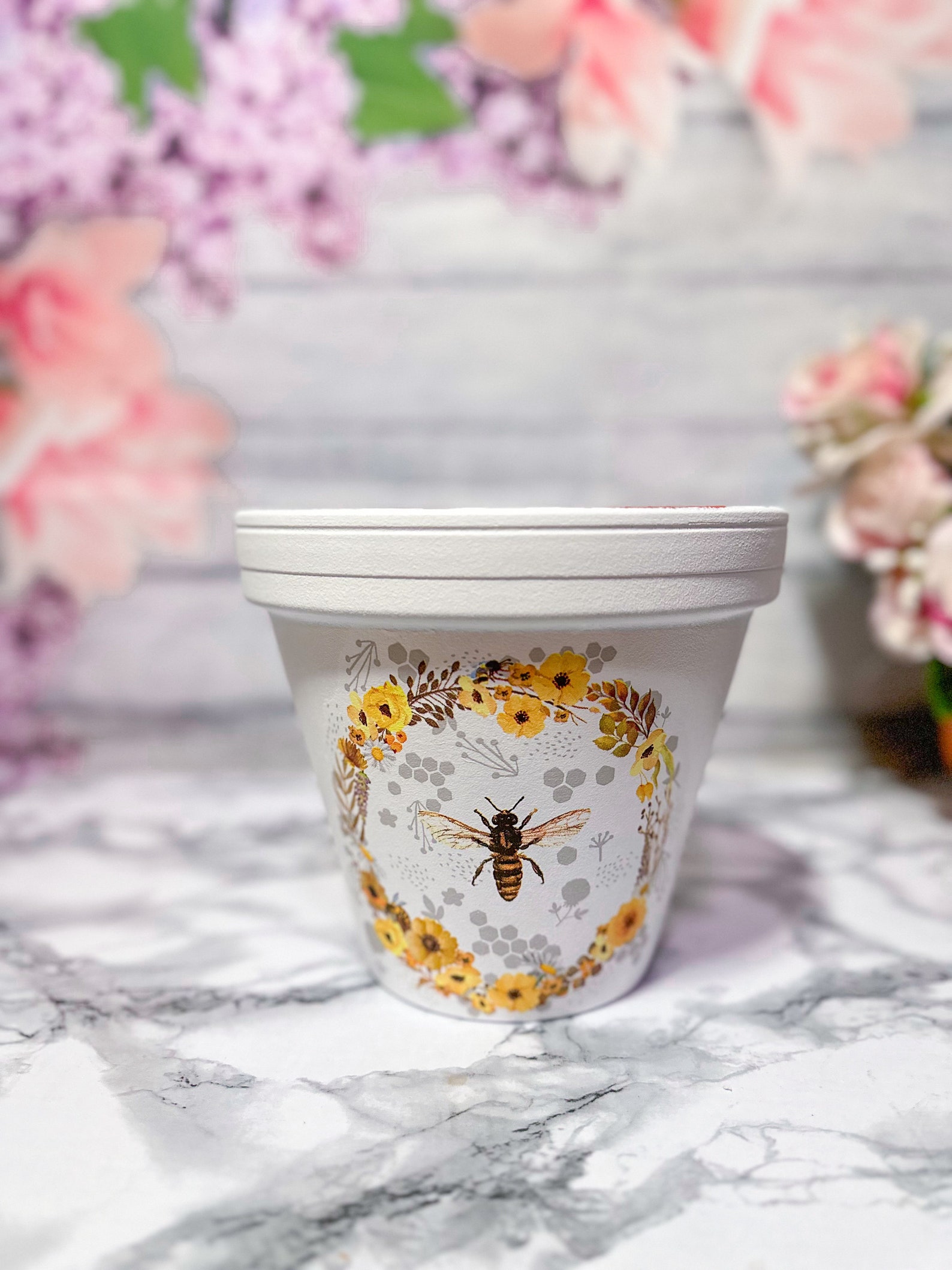 Bee Decoupaged Terracotta Clay Plant Pot ,bee Flower Pot,pretty Planter ...