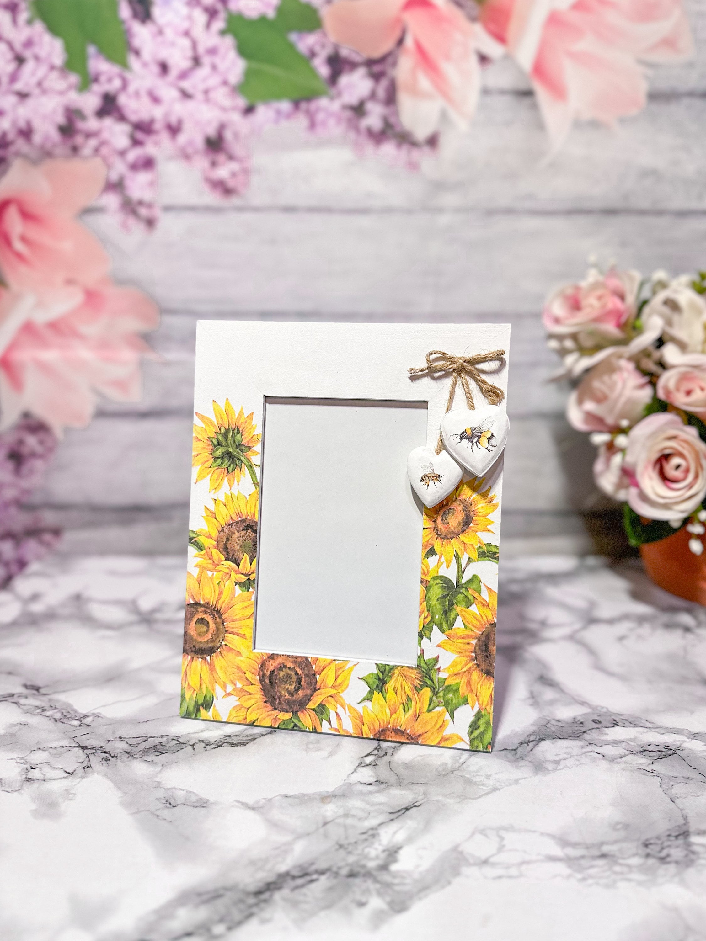 Sunflowers Photo Frame,wooden Frame,flower Frame,rustic Photo Purple ...