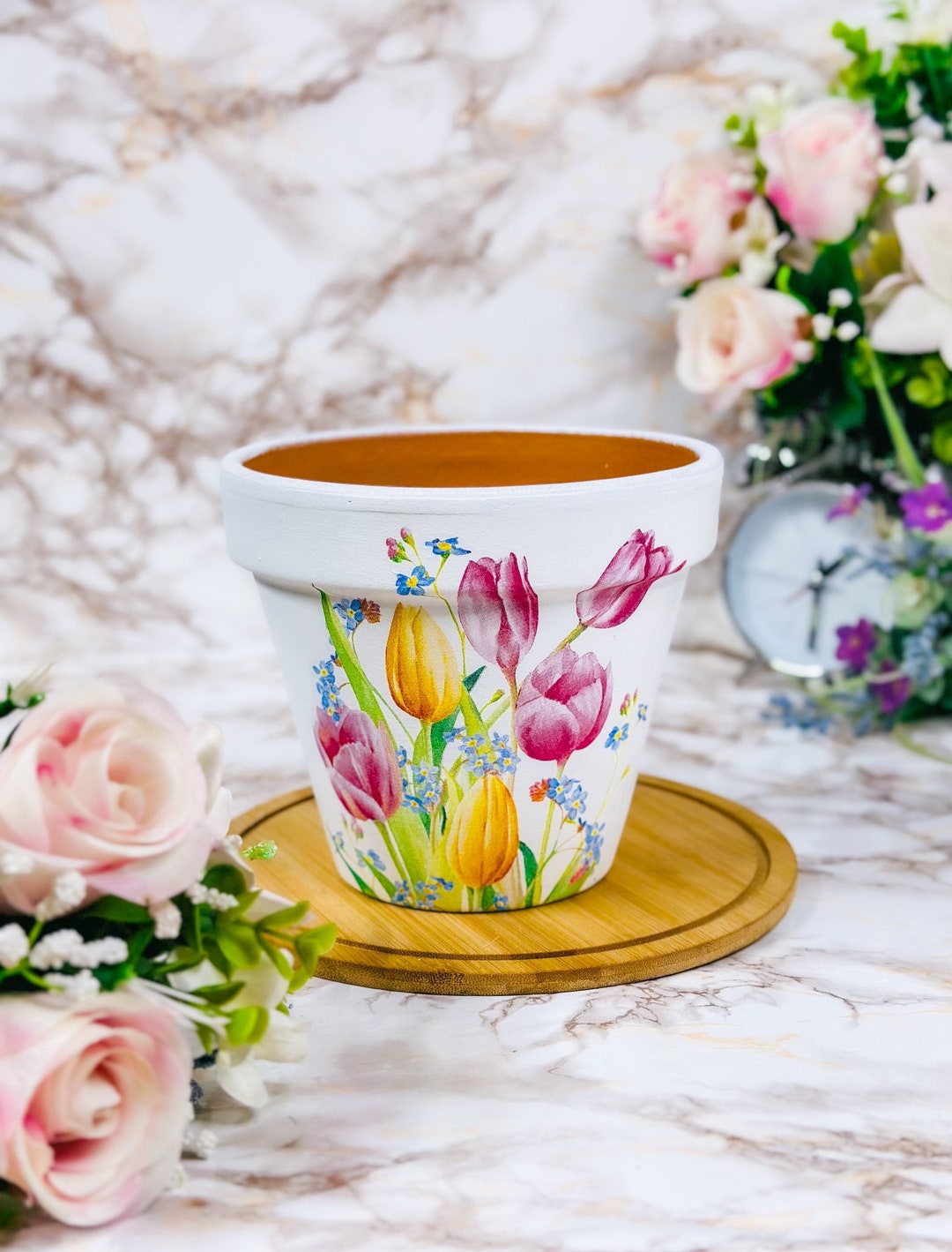 Tulip Decoupaged Terracotta Clay Plant Pot ,tulip Flower Pot,tulip ...