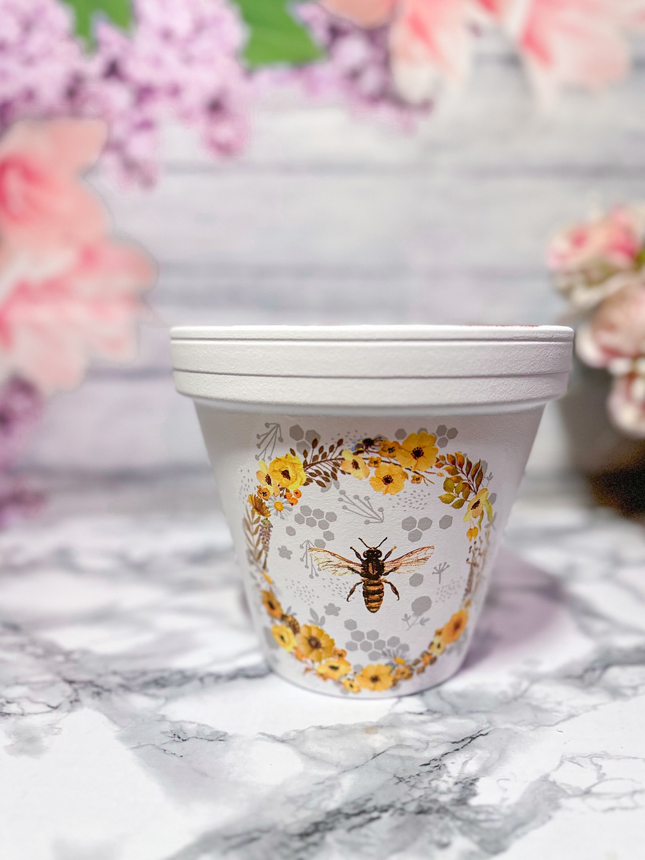 Bee Decoupaged Terracotta Clay Plant Pot ,bee Flower Pot,pretty Planter ...