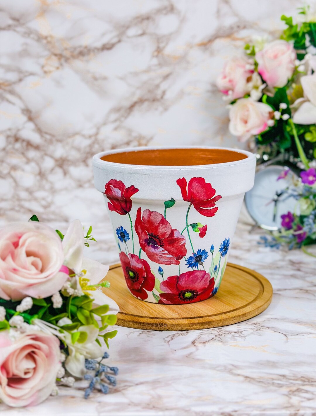 Poppy Decoupaged Terracotta Clay Plant Pot ,poppy Flower Pot,pretty ...