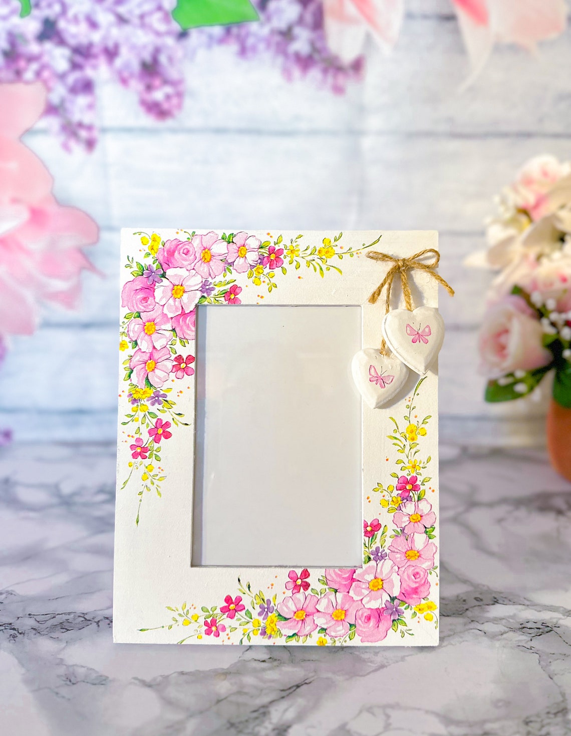 Floral Decoupage Wooden Photo Frame, Rustic Driftwood Decor (4”x6” - Etsy