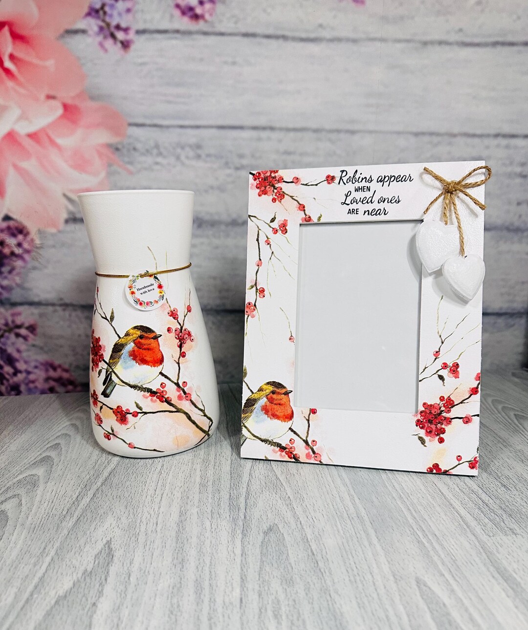 Robin Photo Frame and Robin Vase Floral Frame,wooden Frame,flower Frame ...