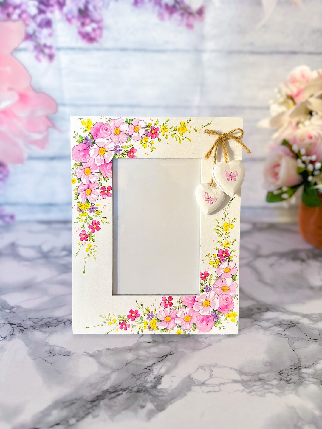 Flower Photo Frame,floral Frame,wooden Frame,flower Frame,rustic Photo ...