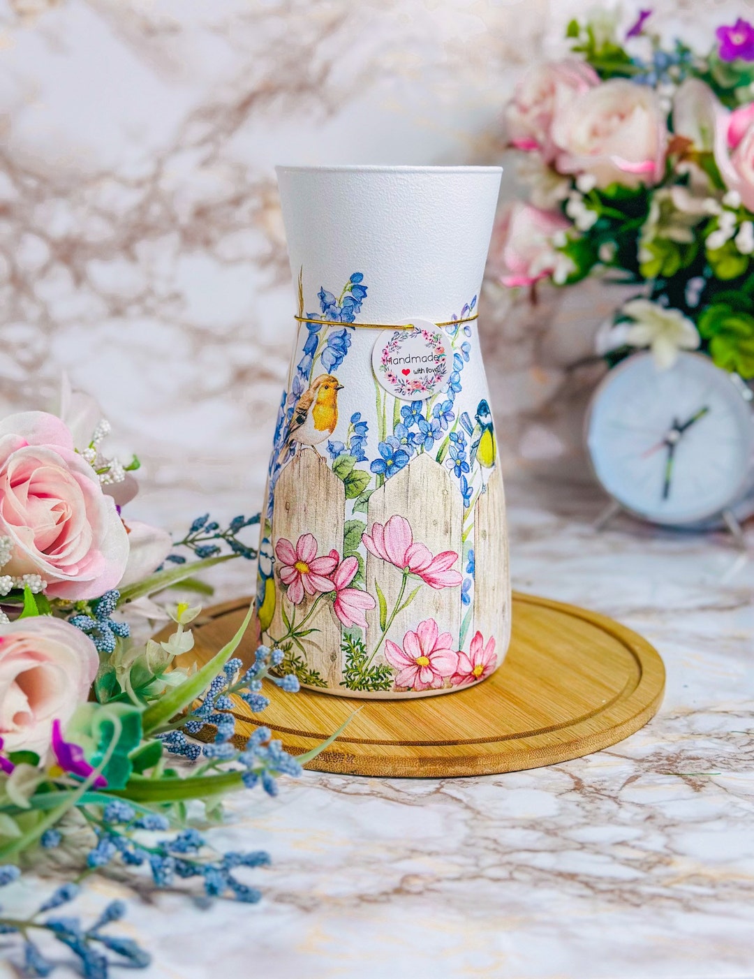 Handmade Decoupaged Glass Vase,flower Vase,bird Vase,butterfly Vase ...