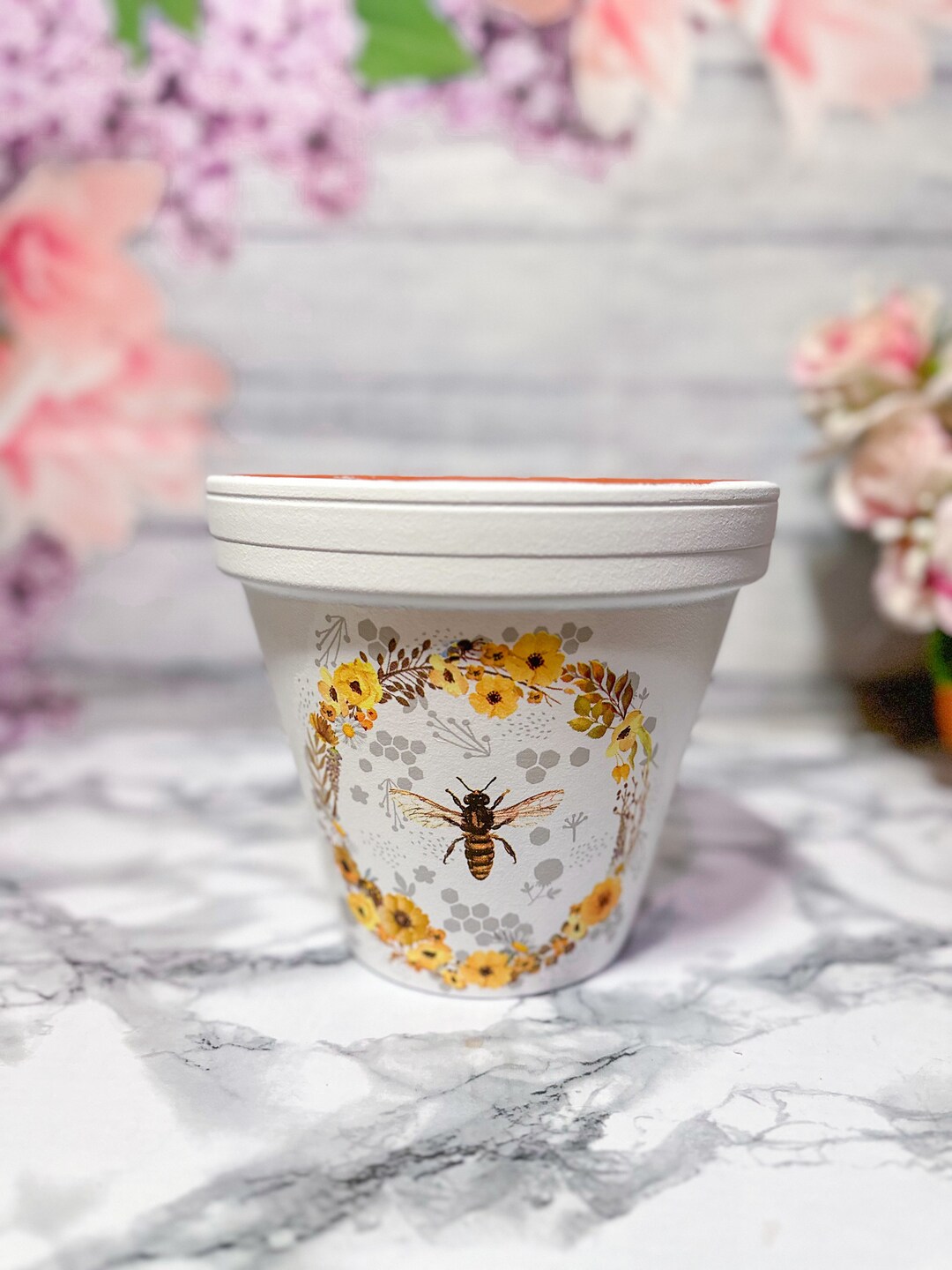 Bee Decoupaged Terracotta Clay Plant Pot ,bee Flower Pot,pretty Planter ...