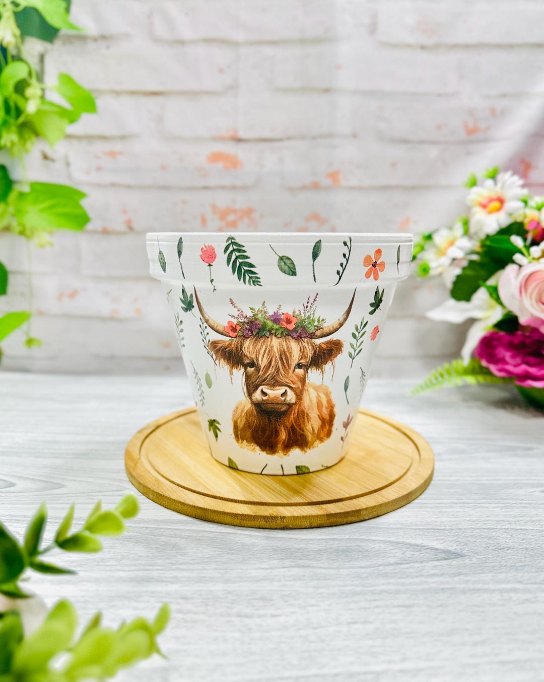 Highland Cow Decoupaged Terracotta Clay Plant Pot,cow Flower Pot,animal ...