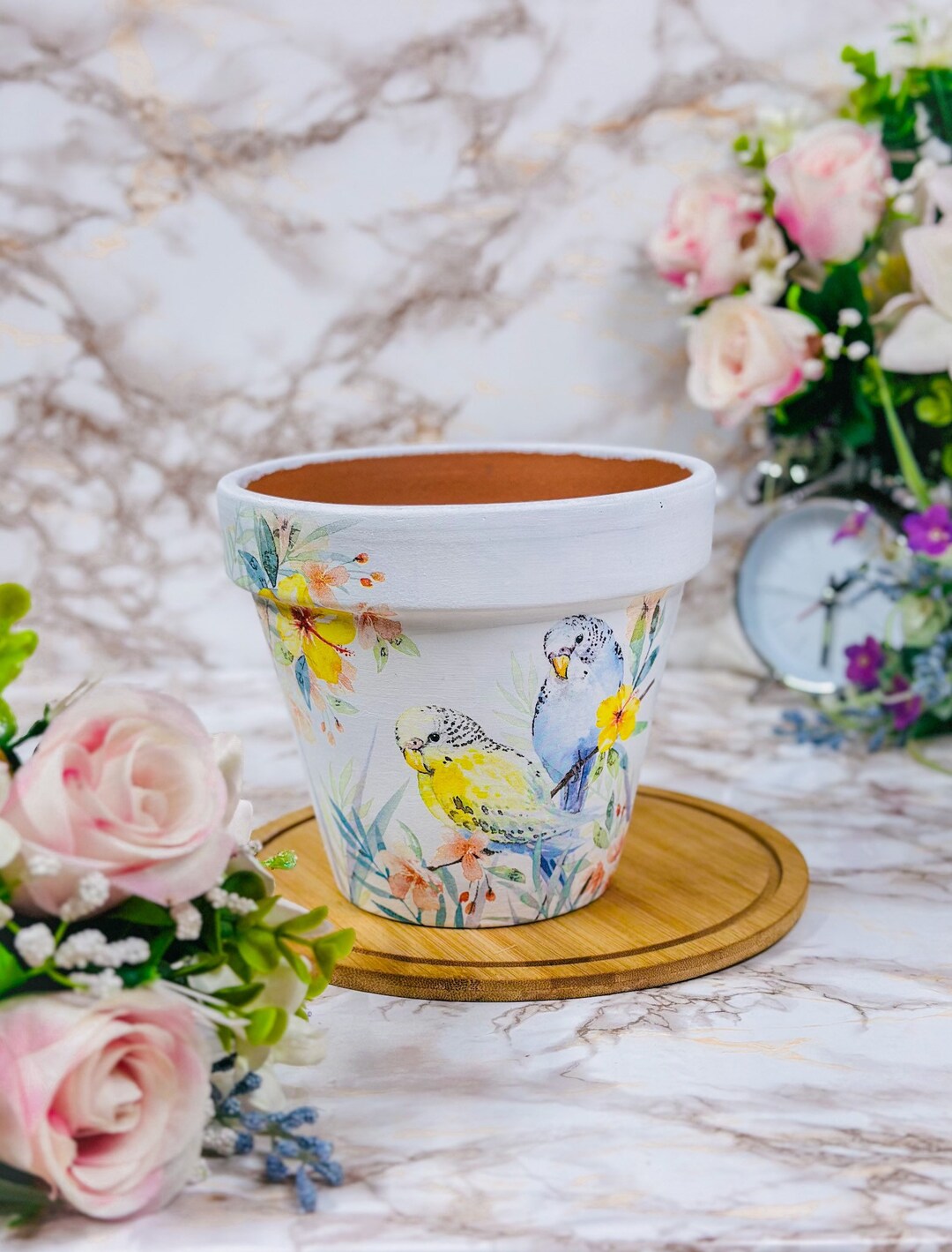 Bird Decoupaged Terracotta Clay Plant Pot ,bird Flower Pot,pretty ...