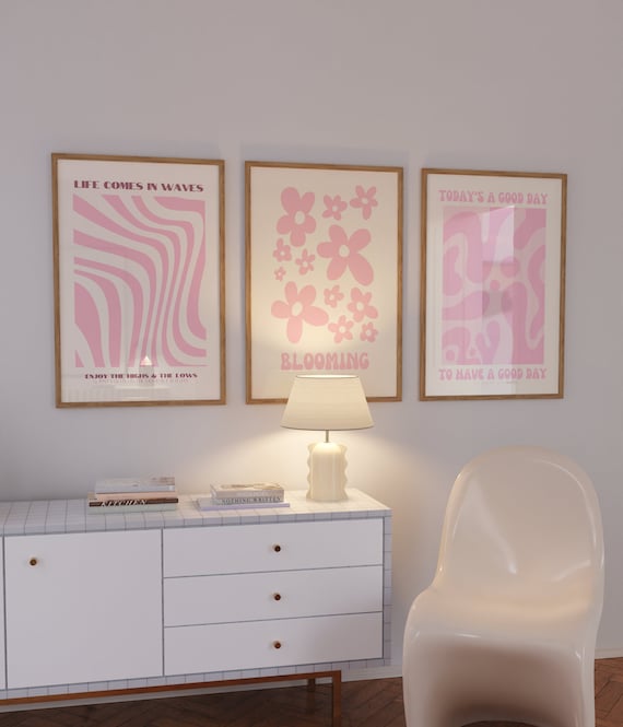 3 Pink Wall Prints Digital Prints Pink Wall Art Cute Pink - Etsy