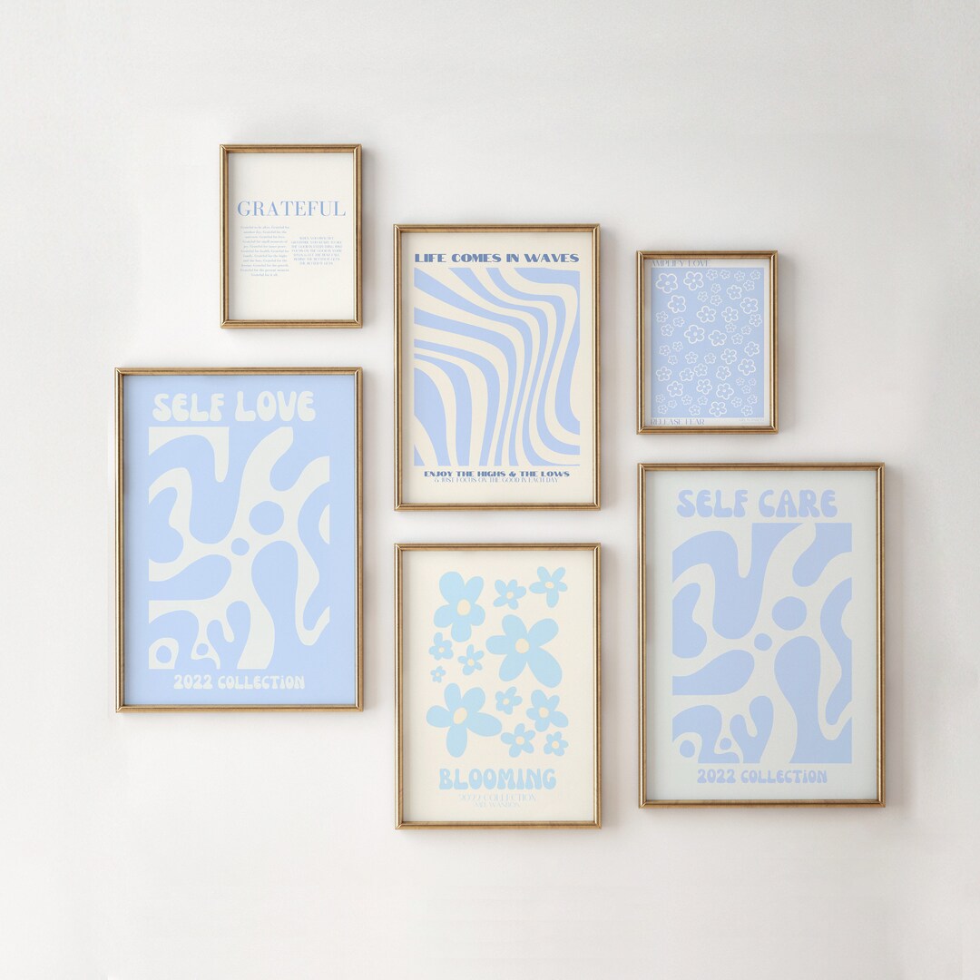 6 Blue Wall Prints, Digital Prints, Blue Wall Art, Cute Wall Art, Blue ...