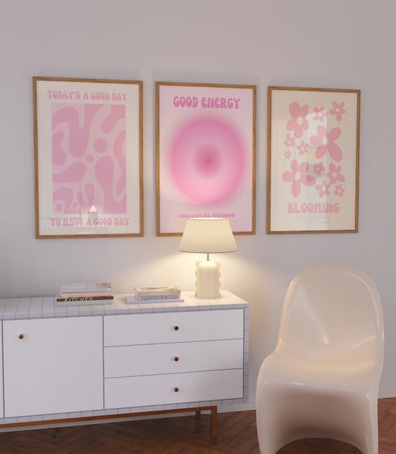 3 Pink Wall Prints Digital Prints Pink Wall Art Cute Wall - Etsy