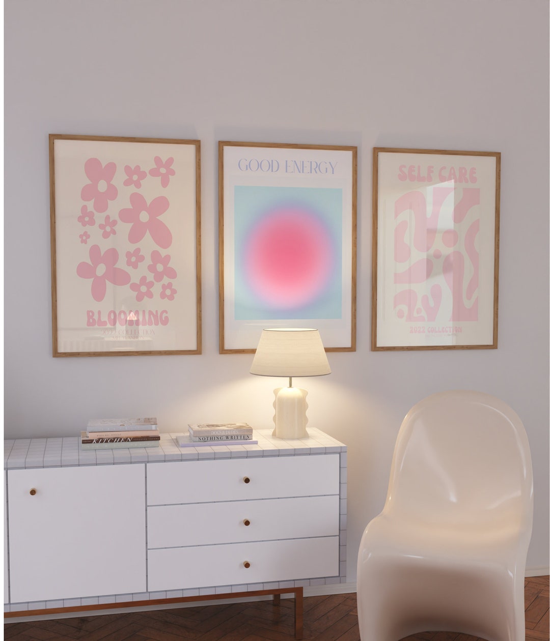 3 Cute Wall Prints, Downloadable Wall Art, Pink Wall Art, Retro Wall ...