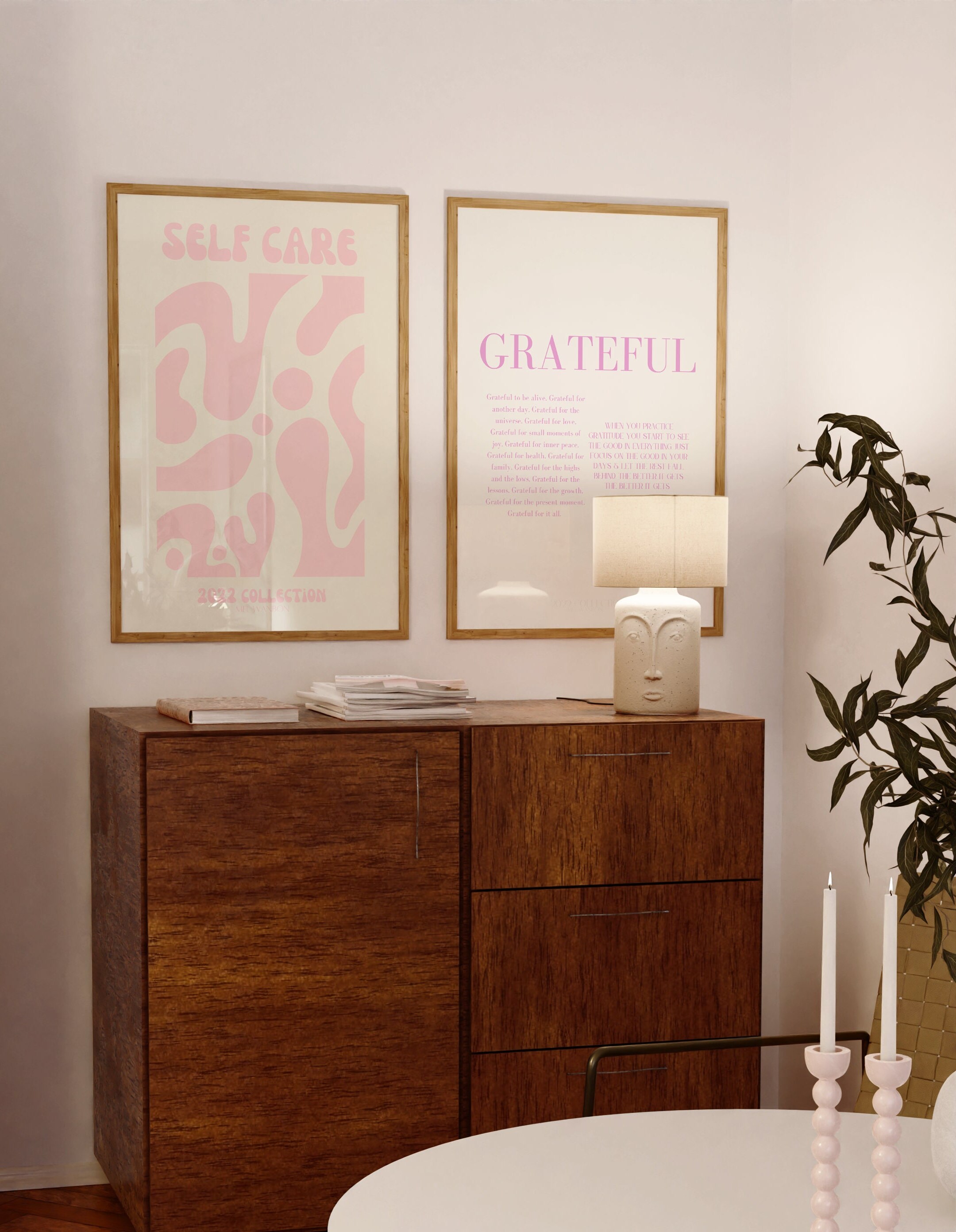 2 Pink Wall Prints, Digital Prints, Cute Wall Art, Pink Prints, Cute ...