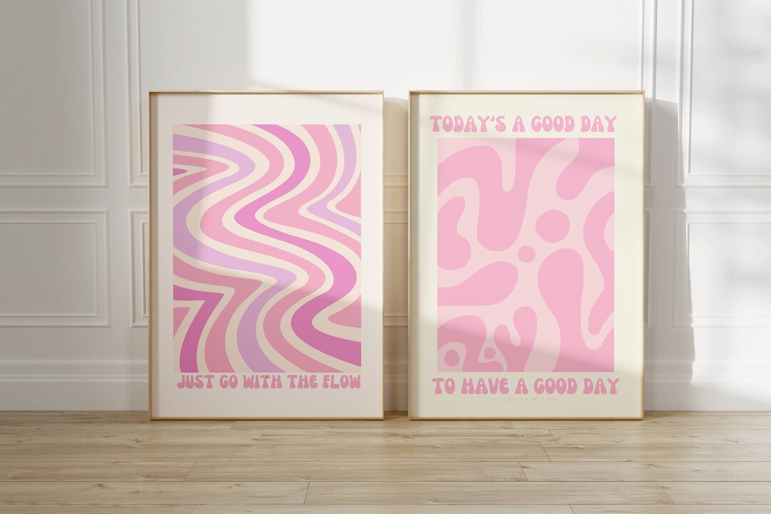 2 Pink Wall Prints, Digital Art Prints, Cute Wall Art, Retro Wall Decor ...