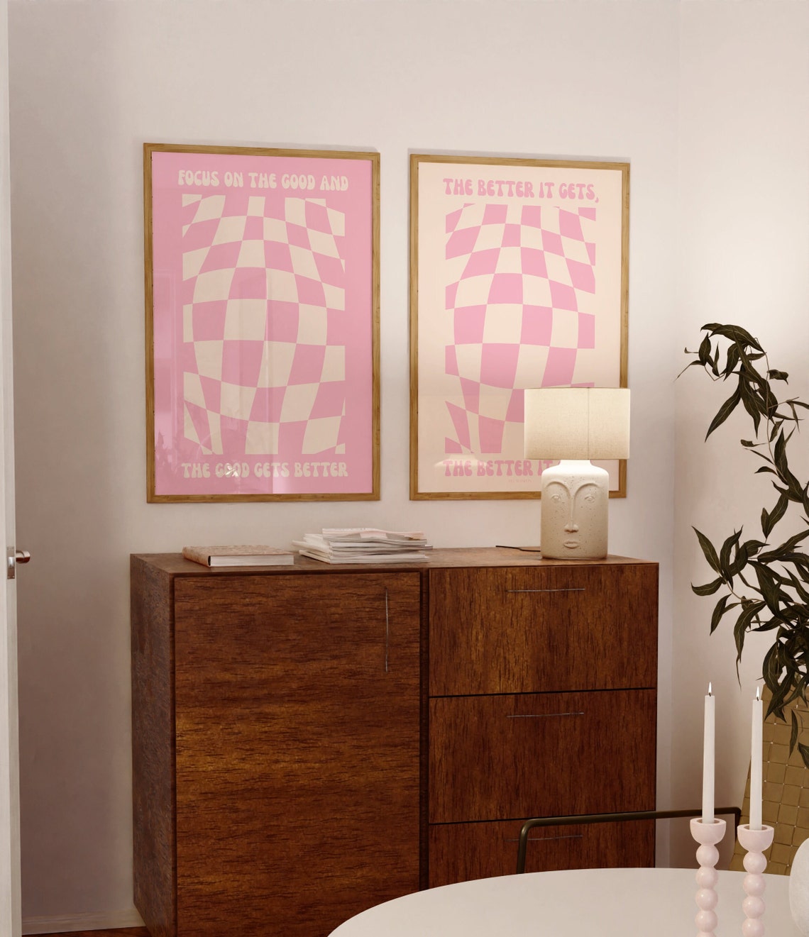 2 Pink Retro Wall Prints Digital Art Prints Pink Wall Art - Etsy