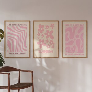 3 Pink Wall Prints, Digital Prints, Pink Wall Art, Cute Pink Prints ...