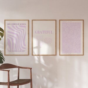 3 Purple Wall Prints, Digital Prints, Purple Wall Art, Cute Purple ...