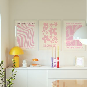 3 Pink Wall Prints, Digital Prints, Pink Wall Art, Cute Pink Prints ...