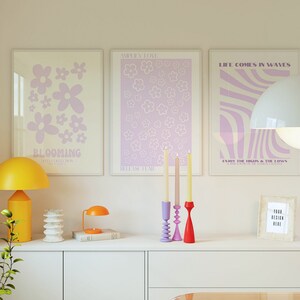 3 Purple Wall Prints, Digital Download Art, Purple Wall Art, Retro Wall ...