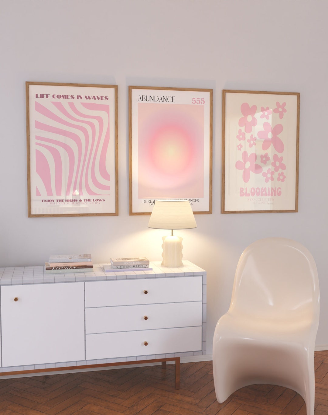 3 Pink Wall Prints, Digital Art Print, Pink Wall Art, Pink Dorm Art ...