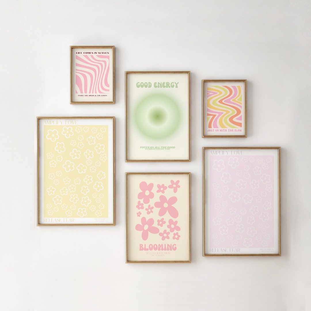 6 Retro Wall Prints, Digital Art Prints, Cute Wall Art, Retro Decor ...