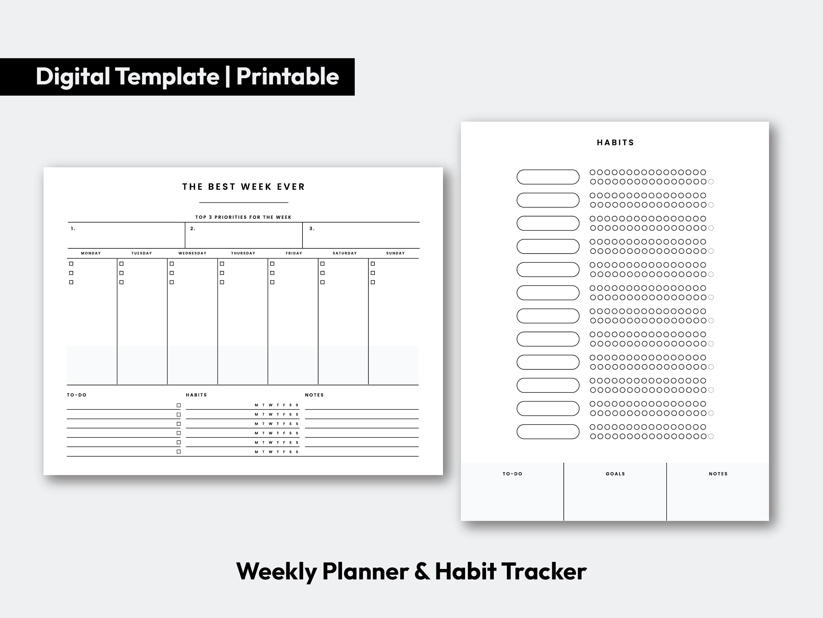 Weekly Planner Habit Tracker Digital Template Printable - Etsy