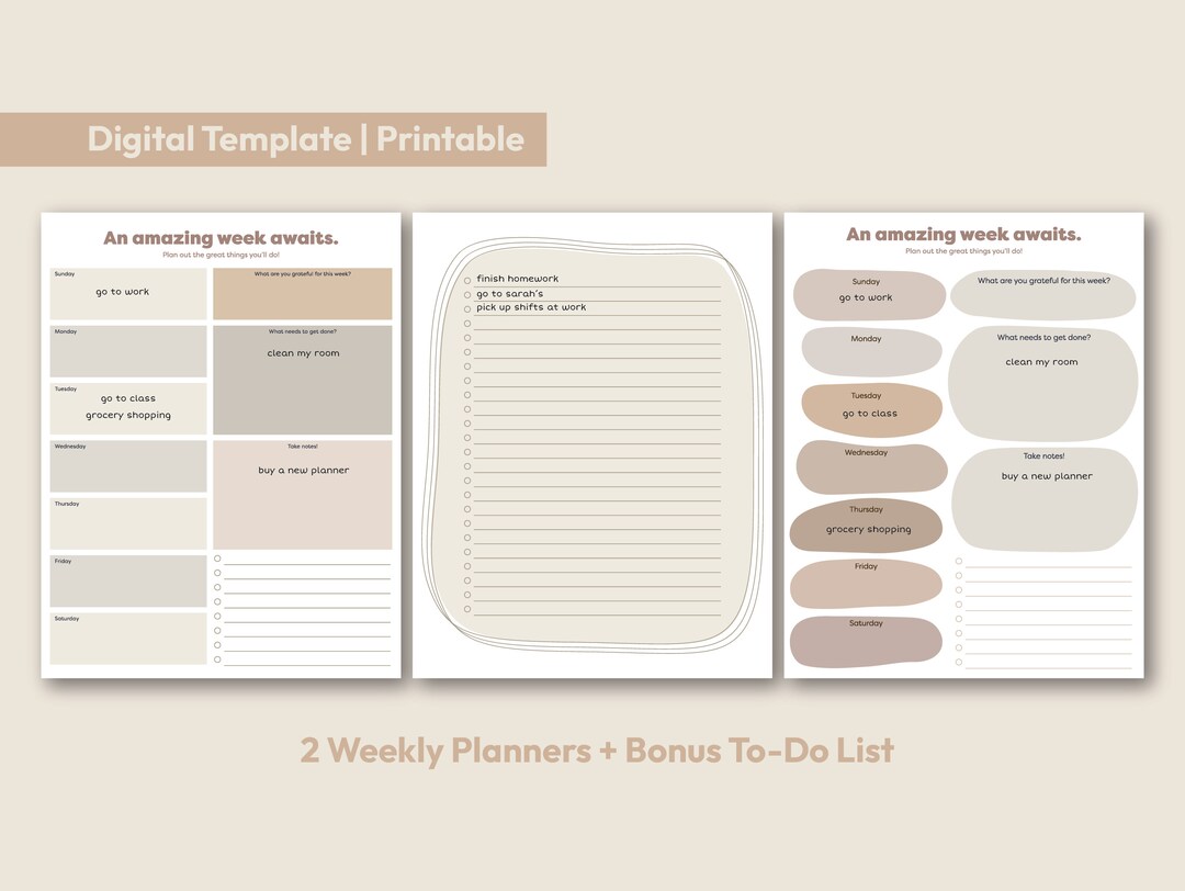 Weekly Planner To-do List Digital Template Printable PDF Digital iPad ...