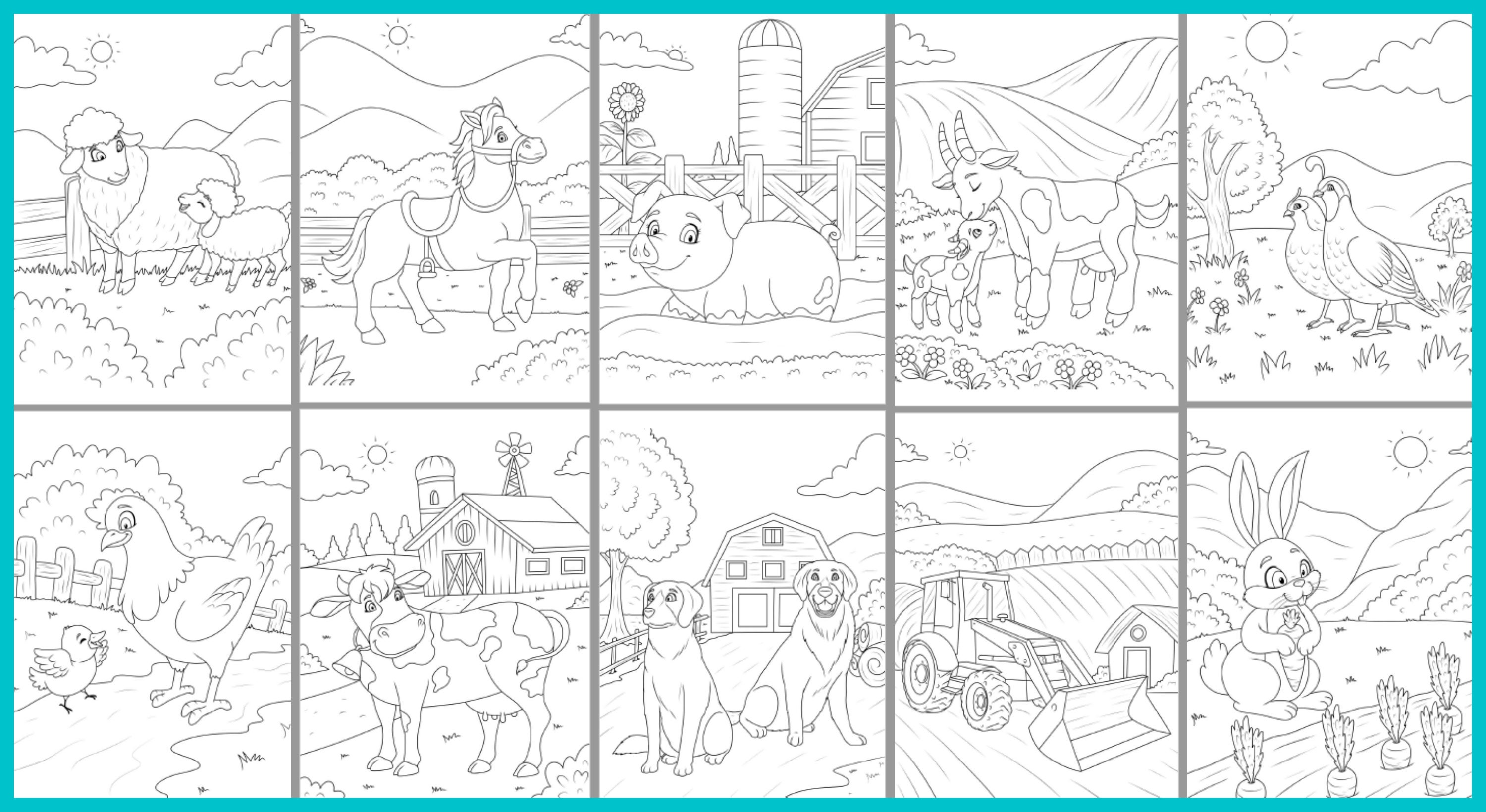 10 Farm Animal Coloring Pages - Printable Farm Coloring Book - Fun ...