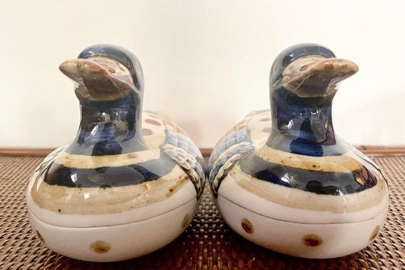 Vintage SET OF 2 Ceramic Duck Trinket, Box, Container… - Gem