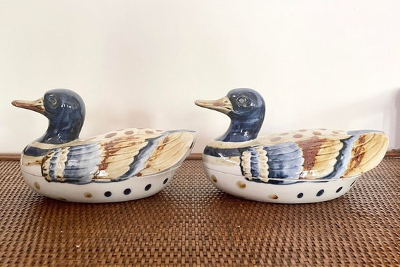 Vintage SET OF 2 Ceramic Duck Trinket, Box, Container… - Gem