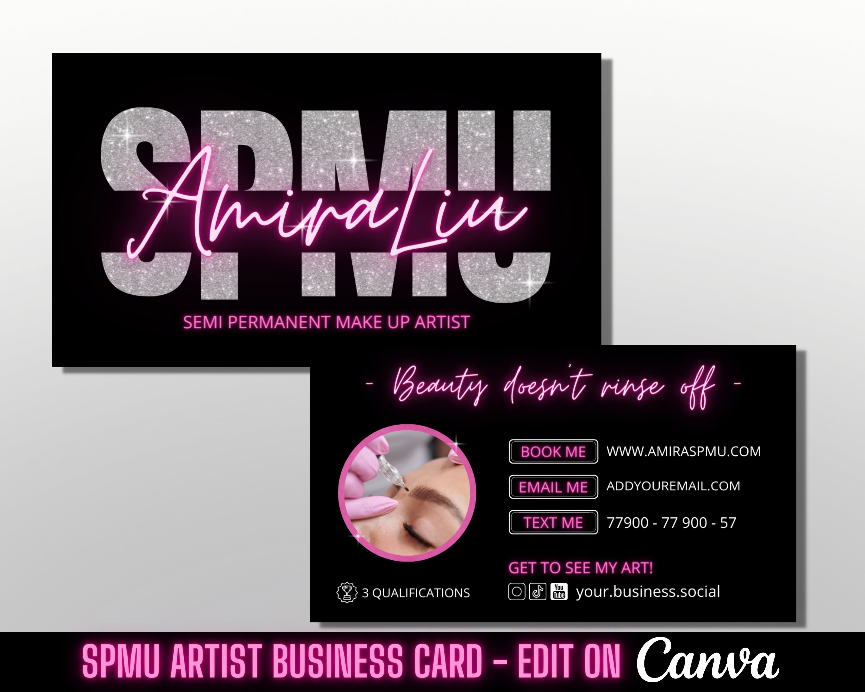 SPMU Artist Business Card, Semi Permanent Make up Card, Beauty Artist ...