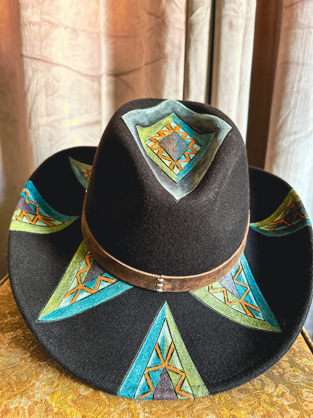 Aztec Desert Sand Hand Burned and Painted Western Felt Fedora - Etsy