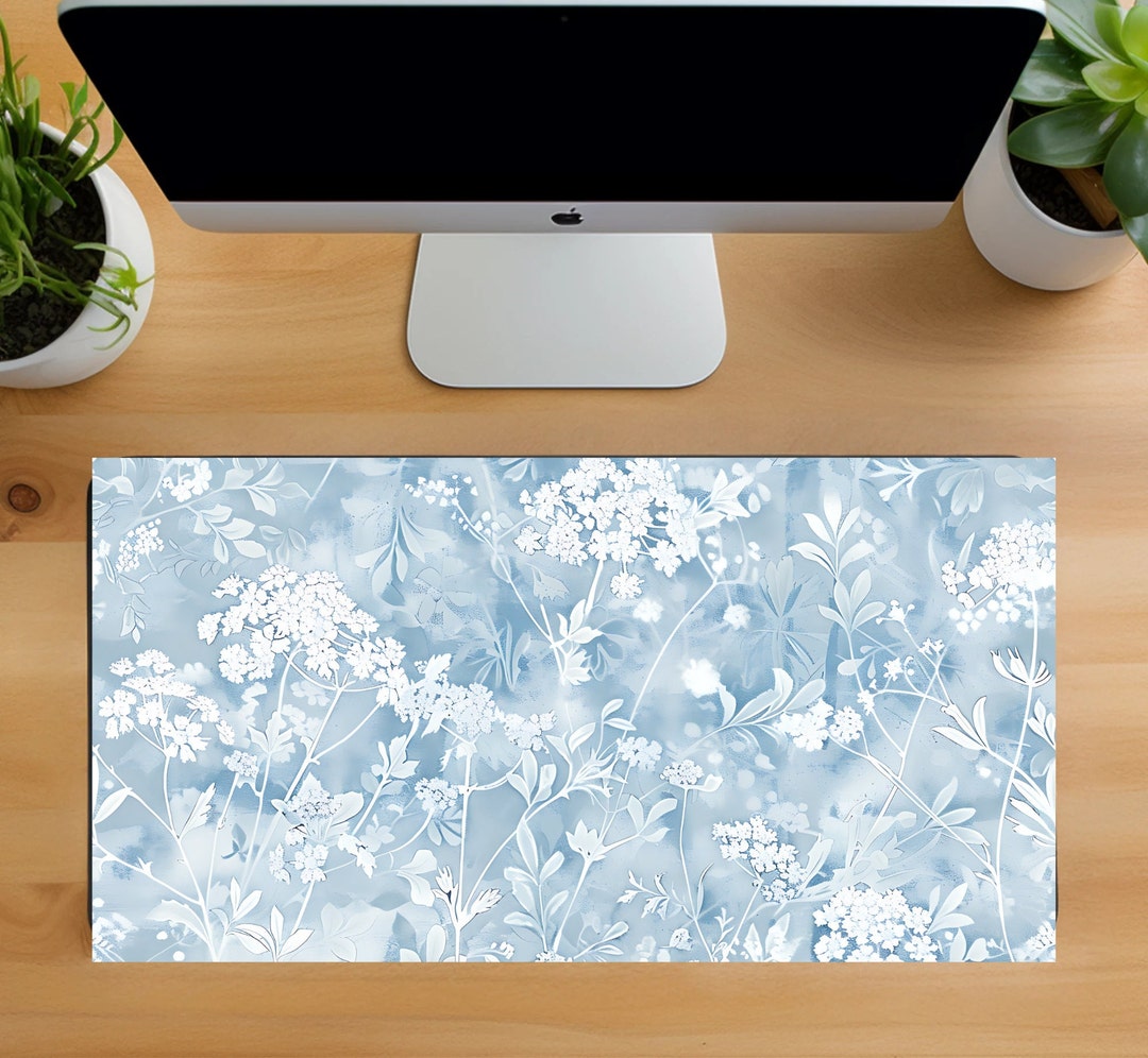 Blue Desk Mat Cottagecore Design Desk Mat Cottagecore Desk Mat Plant ...