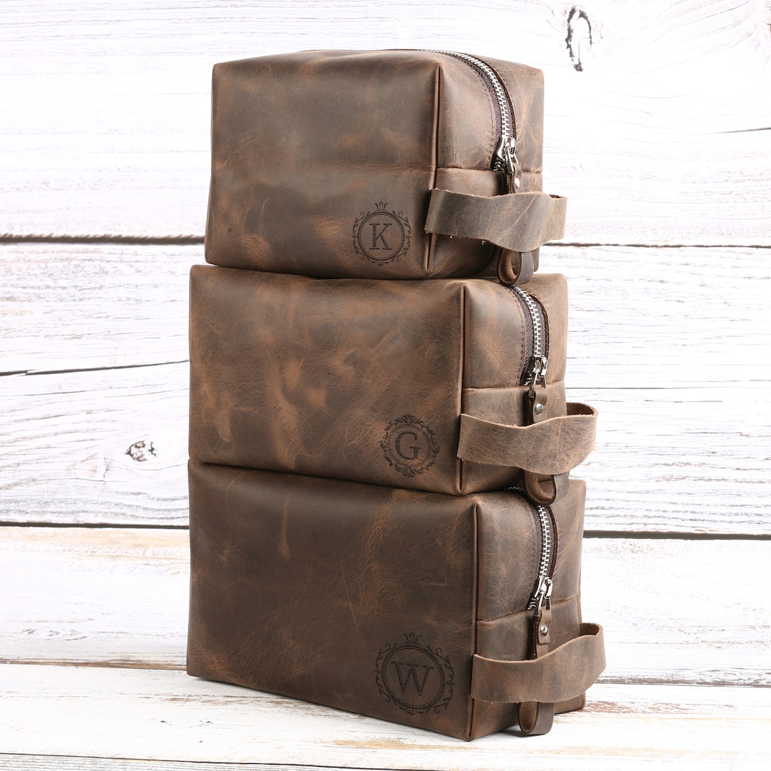 Engraved Leather Shave Bag, Personalized Mens Toiletry Bag, Fathers Day ...