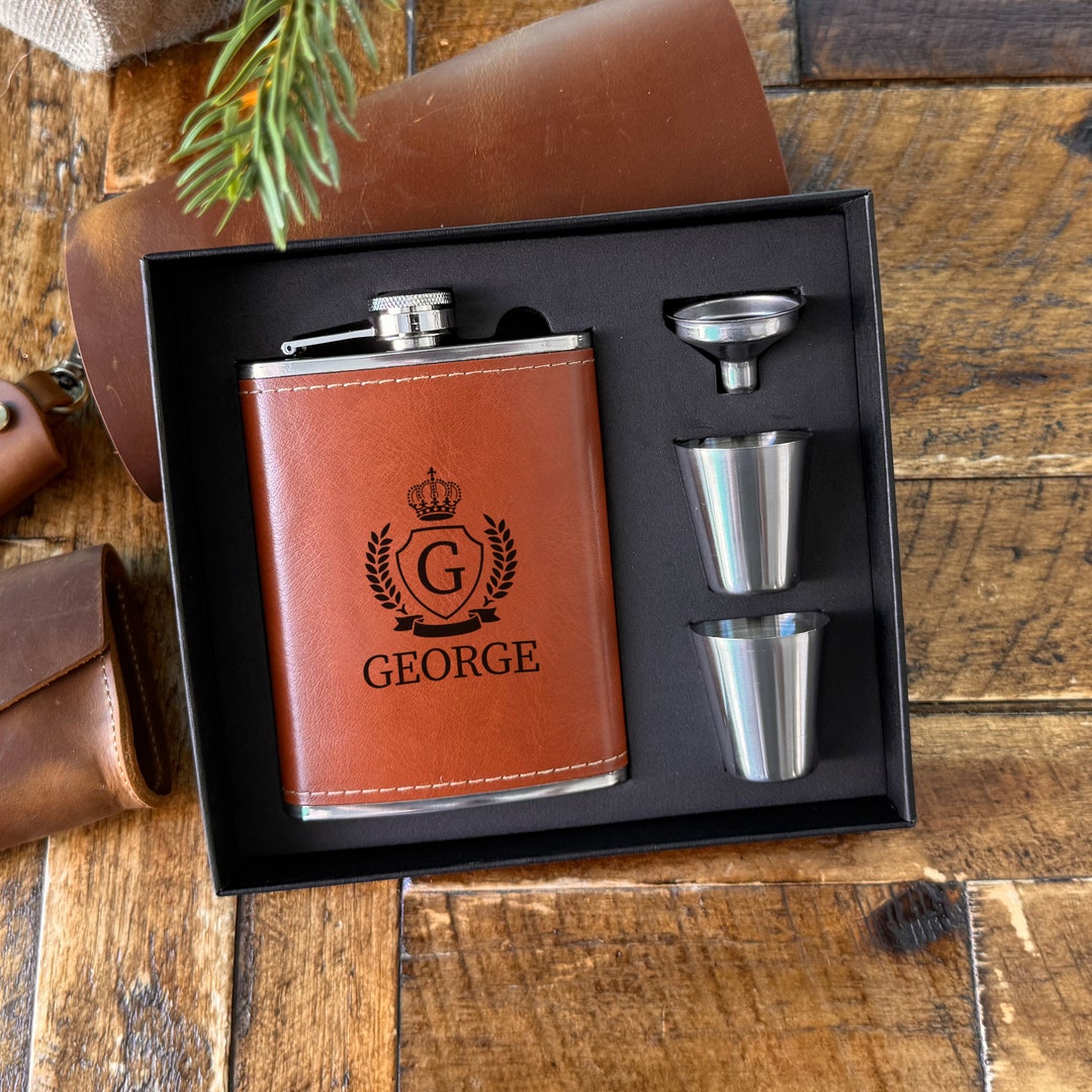 Personalized Flask Set for Men, Custom Initial Flask, Christmas Gift ...