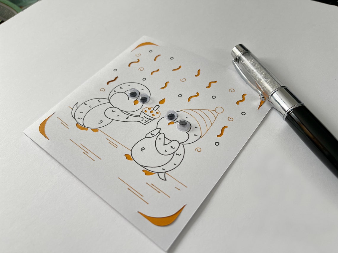 Blank Thank You Card, Penguin Googly Eye Cards, Funny Wiggle Eye Cards ...