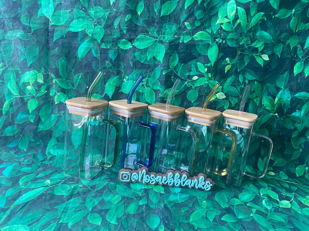 Square Base Glass Cup With Bamboo Lid | Transarent Square Glass Coffee ...