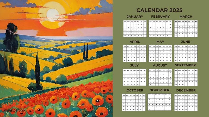 2025 Calendar Digital Download - Poppy Field - Etsy