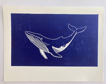 Lino Print Whale - Etsy