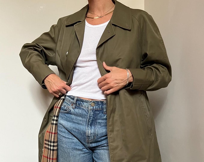 Vtg Burberry Trench Coat, Vintage 90s Burberrys Olive Green Men's Raincoat With Plaid Liner ...