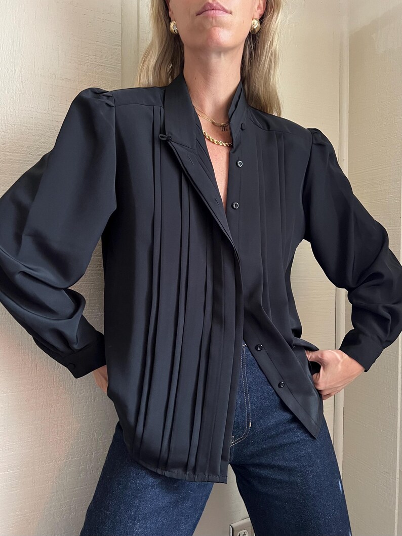 Vtg 80s Pleated Blouse, Vintage Bold Green, Bone, Red, Black Blouse ...