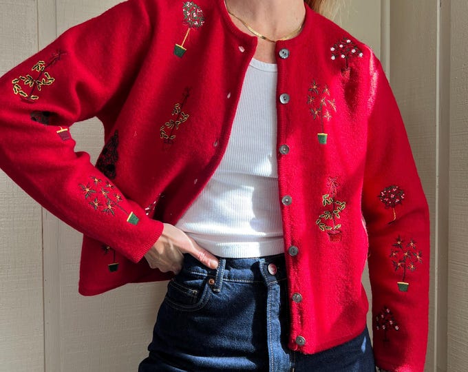 Vtg Holiday Wool Sweater Cardigan, Vintage Red Boiled Wool Button Front ...