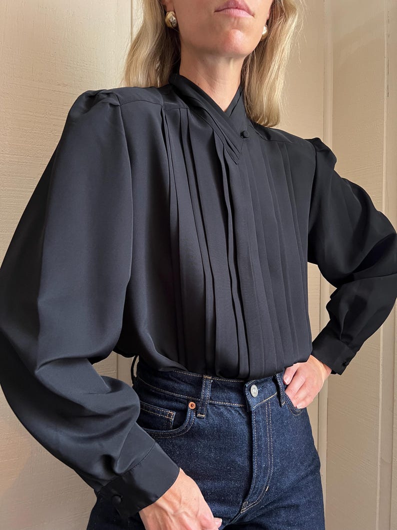 Vtg 80s Pleated Blouse, Vintage Bold Green, Bone, Red, Black Blouse ...