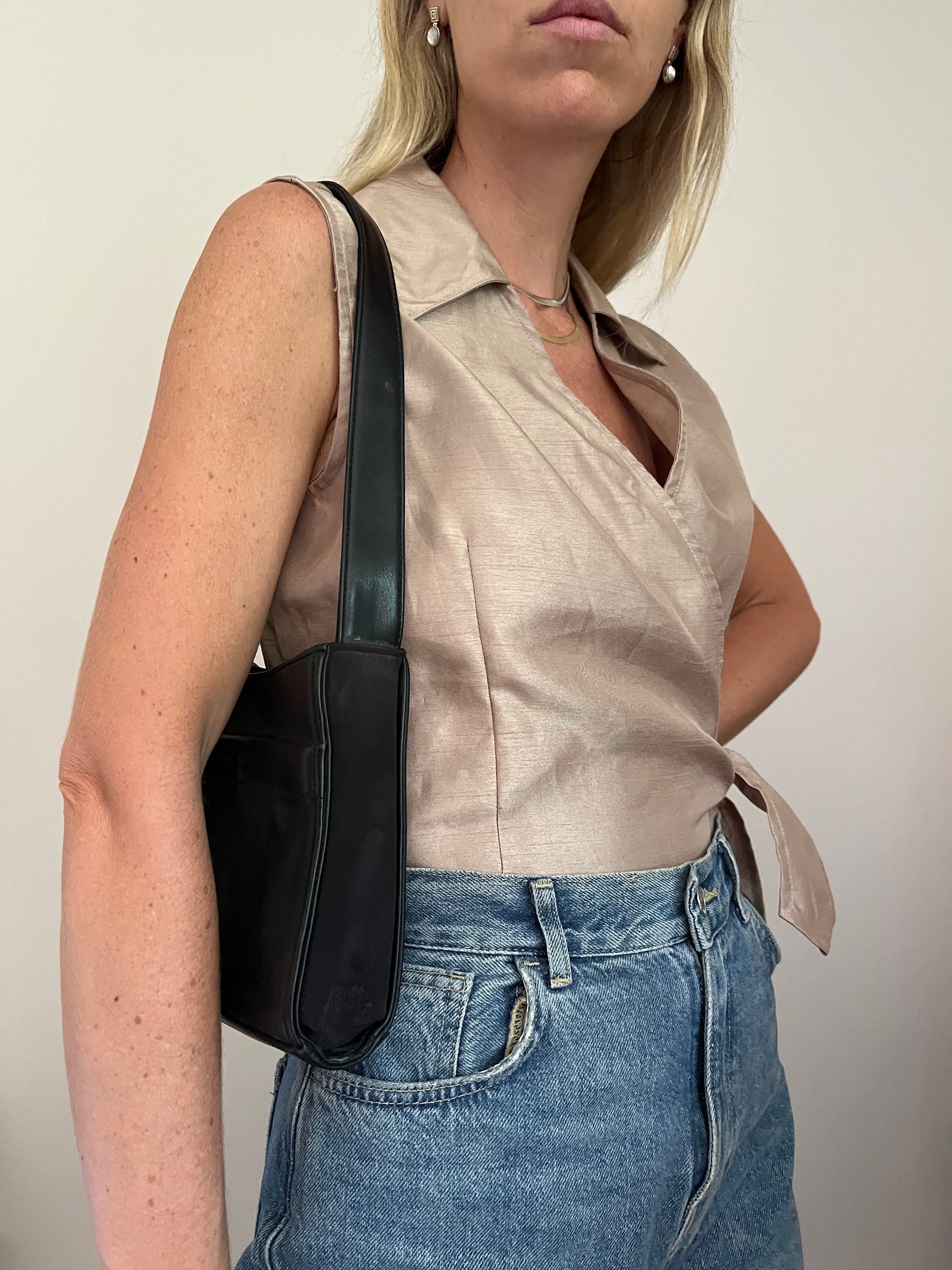 Vintage Gold Collared Wrap Tank, 90s Minimal Tank, Metallic Gold ...